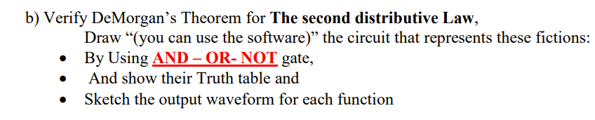 Solved b) Verify DeMorgan's Theorem for The second | Chegg.com
