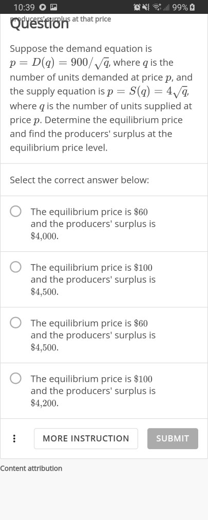 Solved @4 ,99% 10:39 OP Questions at that price Suppose the | Chegg.com