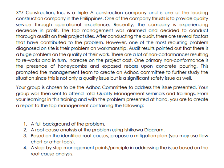 Solved XYZ Construction, Inc. is a triple A construction | Chegg.com