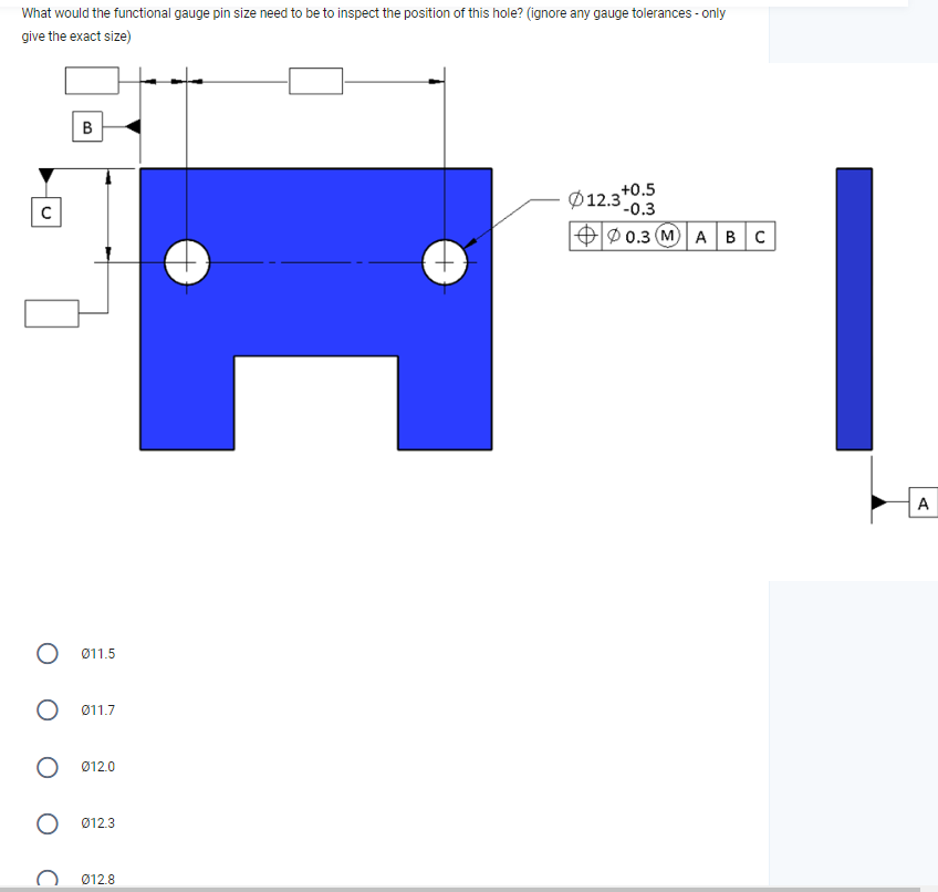 Solved \r\n\r\nWhat would the functional gauge pin size need | Chegg.com