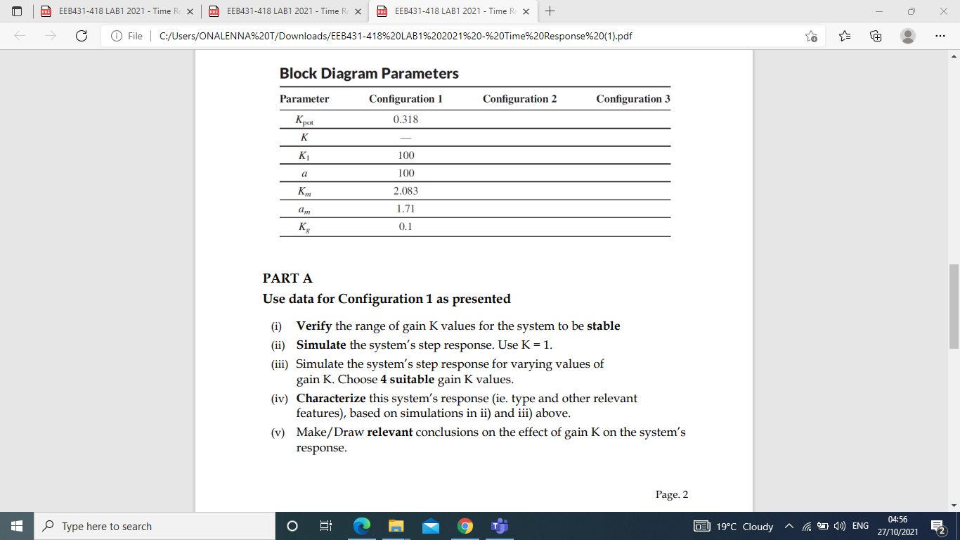 PDF EEB431-418 LAB1 2021 - Time X PRE EEB431-418 LAB1 | Chegg.com