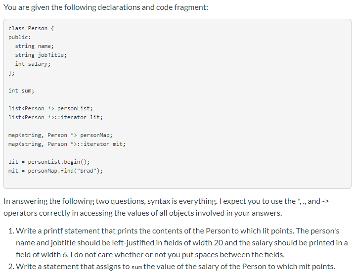 Solved You are given the following declarations and code | Chegg.com