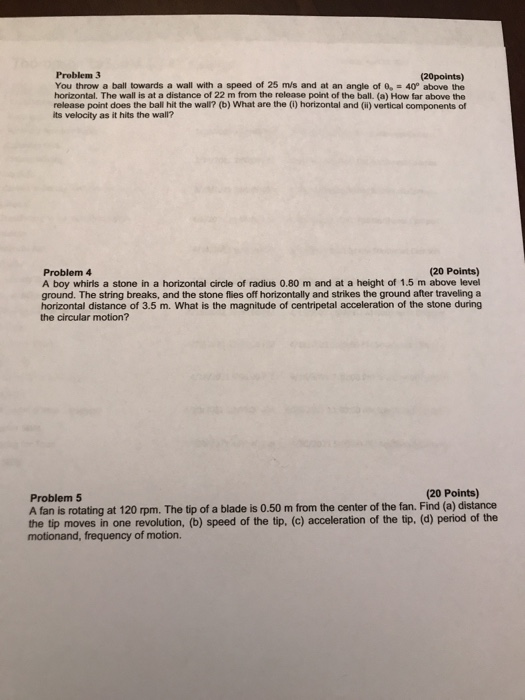 Solved PHY 211 General Physics I Assignment 3 (Take Home) | Chegg.com