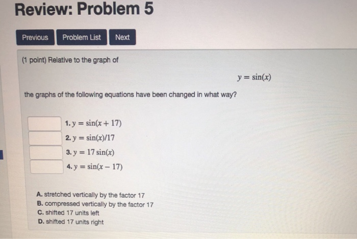Solved Review: Problem 5 Previous Problem ListNext 1 point) | Chegg.com
