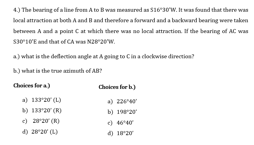 Solved 4.) The bearing of a line from A to B was measured as | Chegg.com