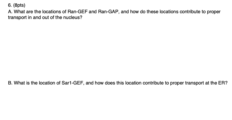 Solved 6. (8pts) A. What are the locations of Ran-GEF and | Chegg.com