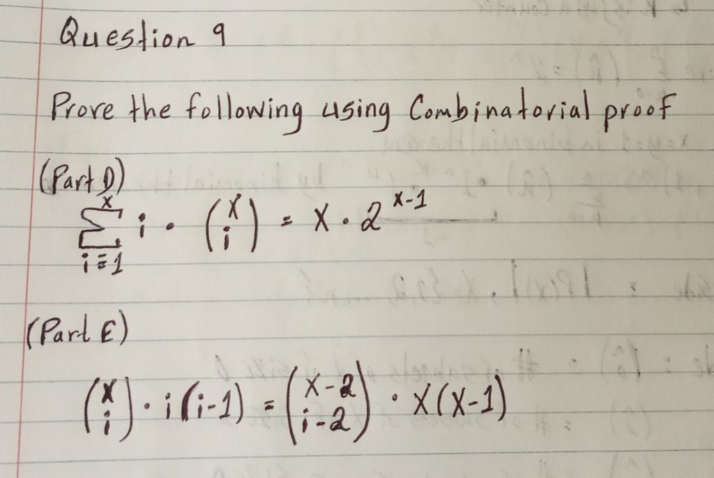 Solved Question 9 Prove the following using Combinatorial | Chegg.com