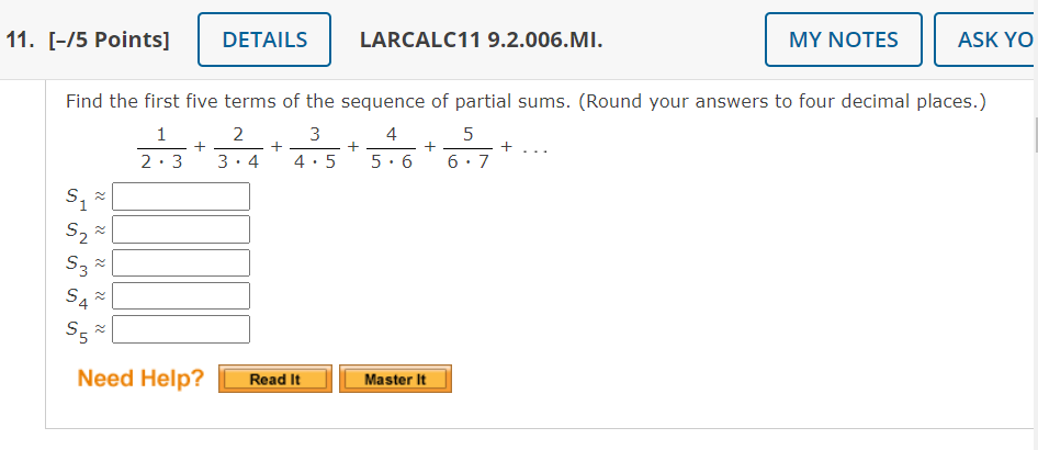 Solved Find the first five terms of the sequence of partial | Chegg.com