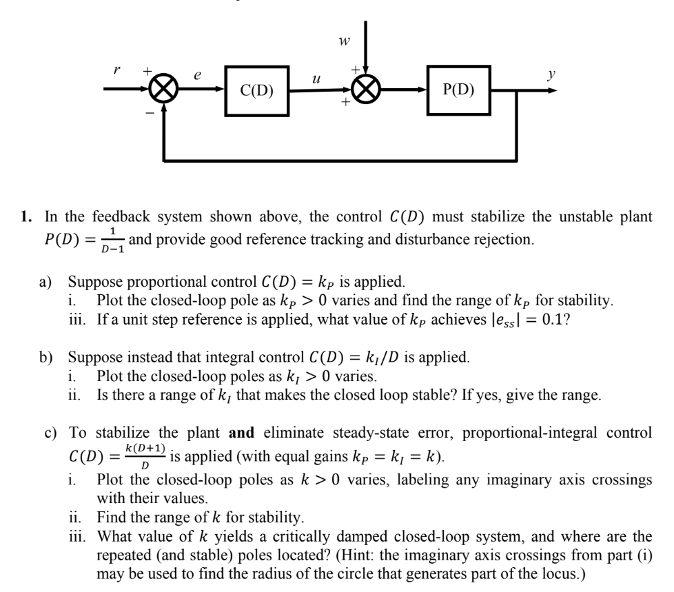 Solved 1. In the feedback system shown above, the control | Chegg.com