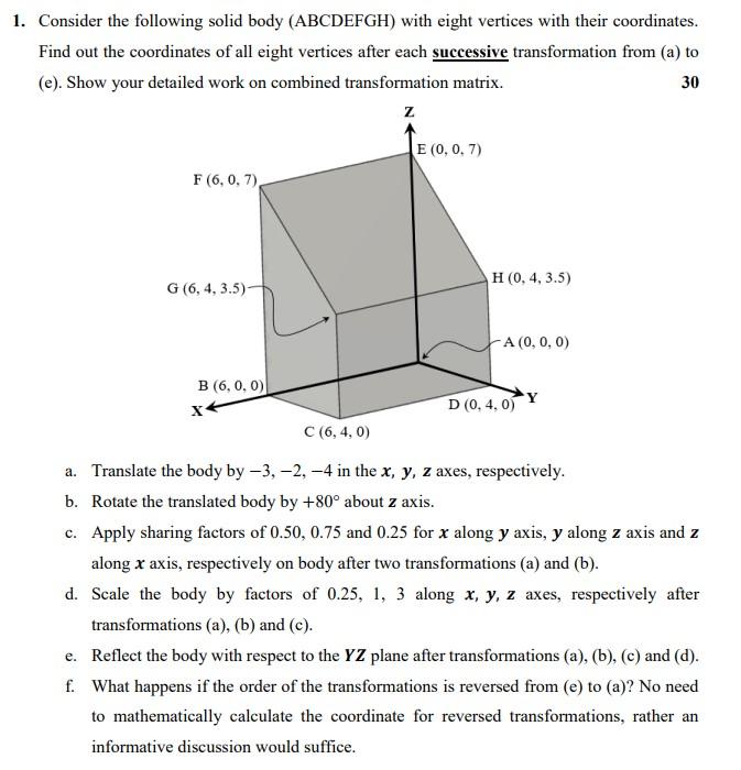Consider the following solid body (ABCDEFGH) with | Chegg.com