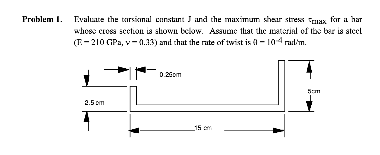 Solved Problem 1. ﻿Evaluate the torsional constant J ﻿and | Chegg.com