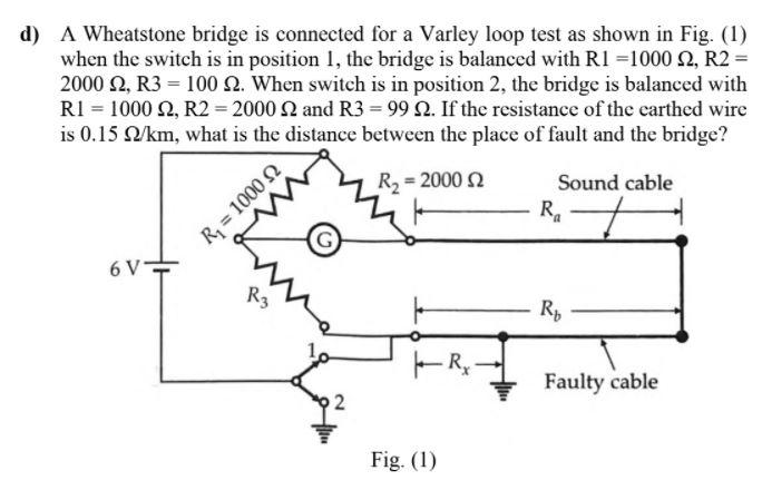Solved d) A Wheatstone bridge is connected for a Varley loop | Chegg.com
