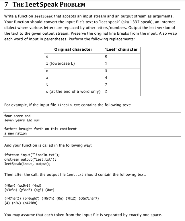 Solved 7 THE leetSpeak PROBLEM Write a function leetSpeak | Chegg.com