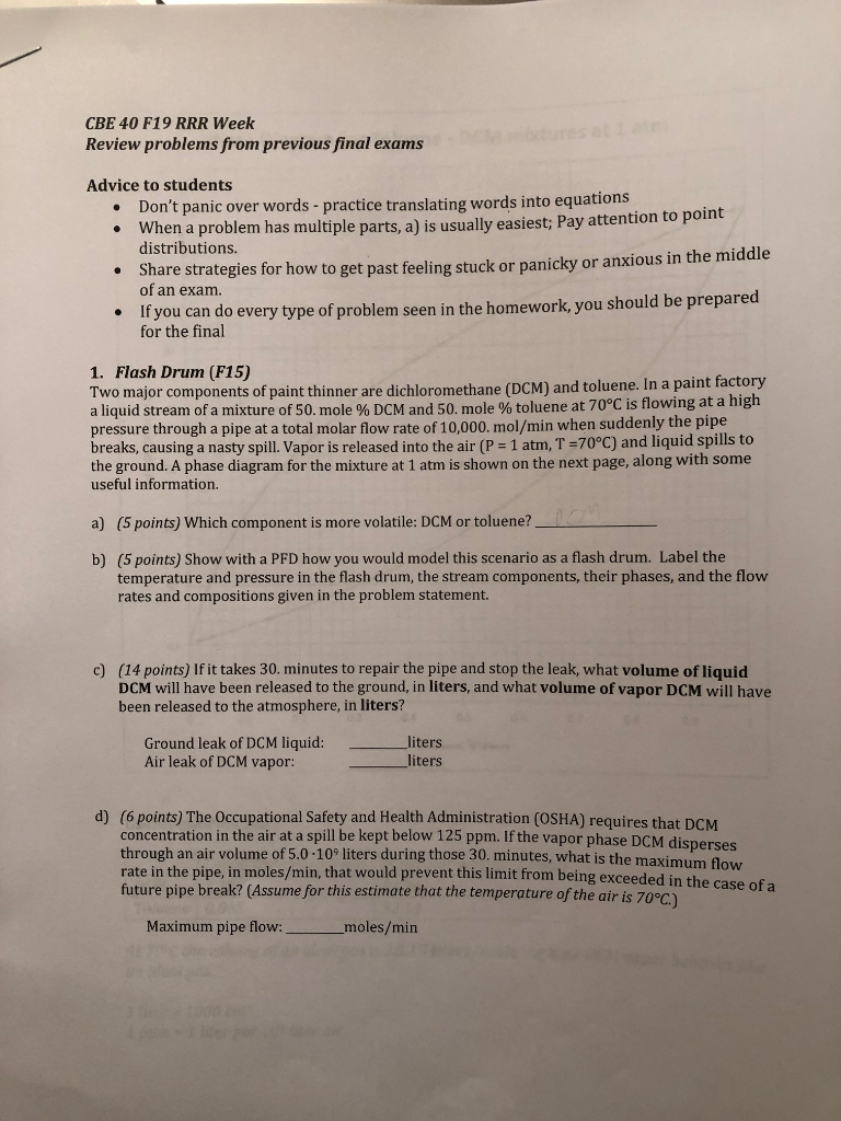 CBE 40 F19 RRR Week Review problems from previous | Chegg.com