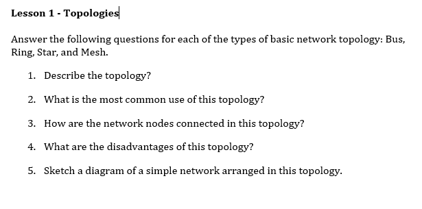 Solved Lesson 1 - Topologies Answer the following questions | Chegg.com