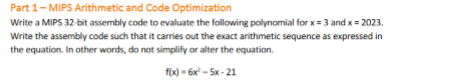 Solved Part 1 - MIPS Arithmetic and Code Optimization Write | Chegg.com