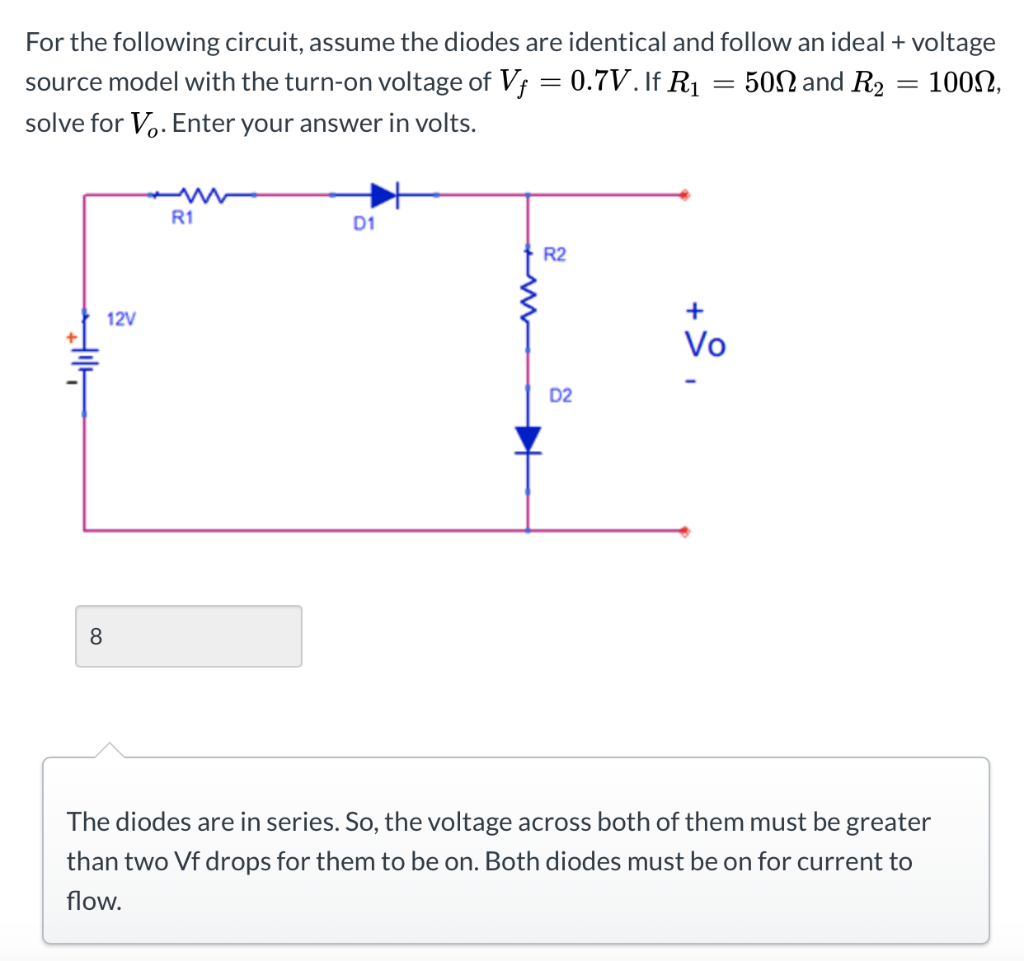 Solved For the following circuit, assume the diodes are | Chegg.com
