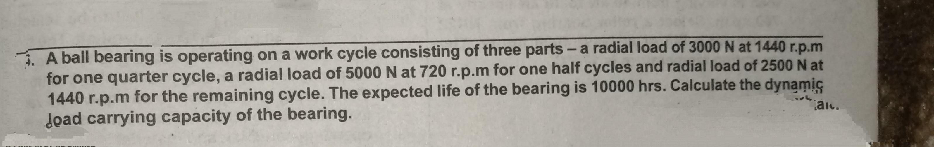 Solved - 1. A ball bearing is operating on a work cycle | Chegg.com