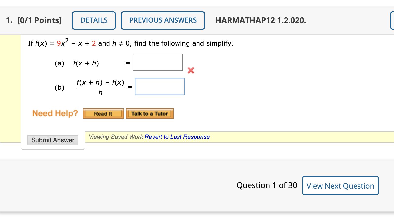 Solved 1. [0/1 Points] DETAILS PREVIOUS ANSWERS HARMATHAP12 | Chegg.com