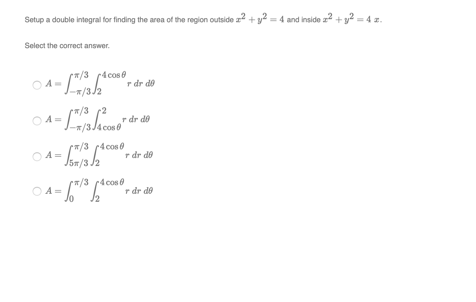 Solved Setup a double integral for finding the area of the | Chegg.com