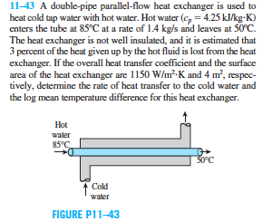 Solved 11-43 A double-pipe parallel-flow heat exchanger is | Chegg.com