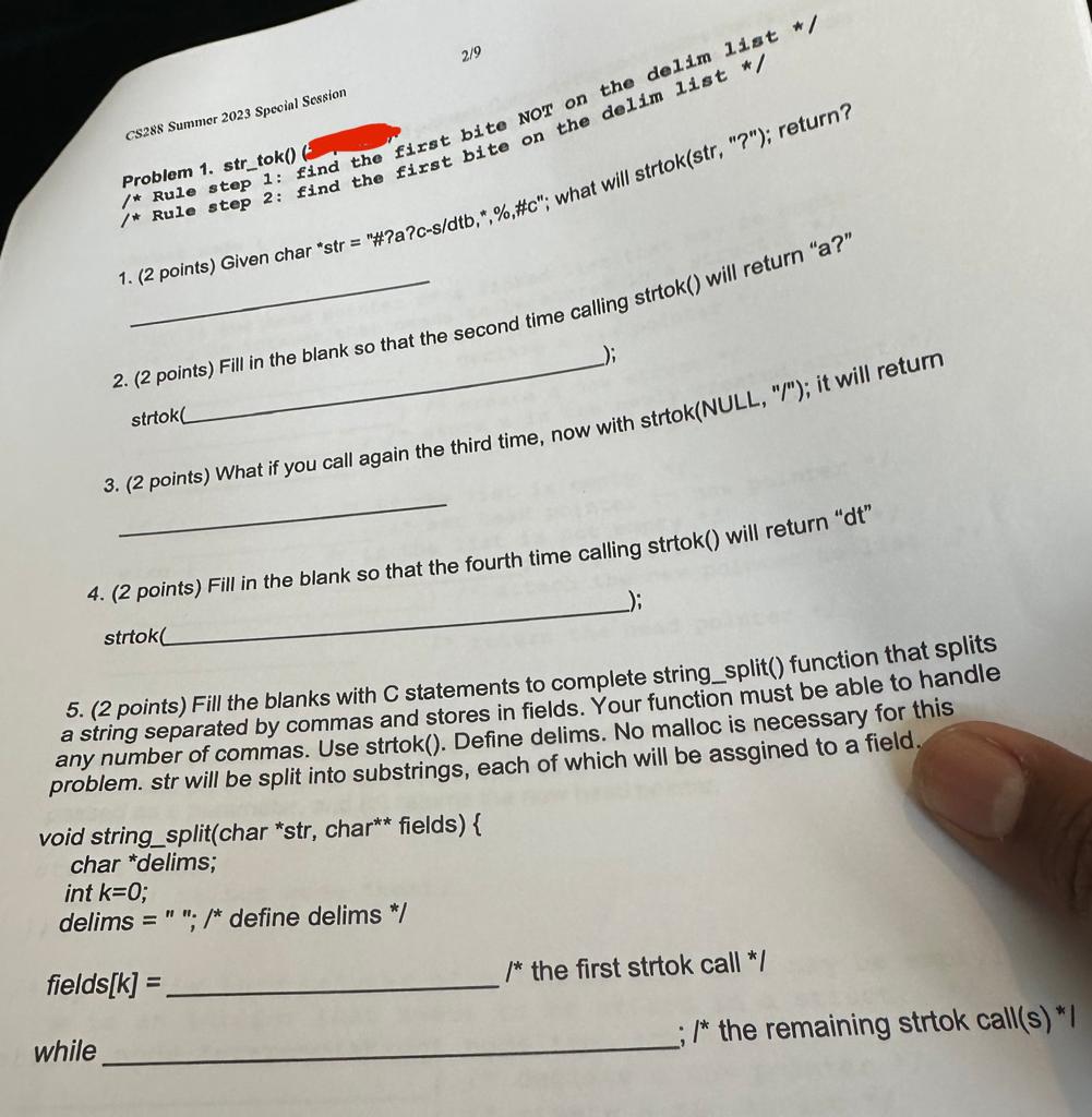 Solved 5. (2 points) Fill the blanks with C statements to | Chegg.com