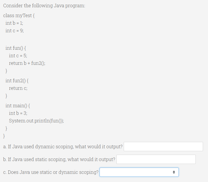 Solved Consider the following Java program: class myTest{ | Chegg.com