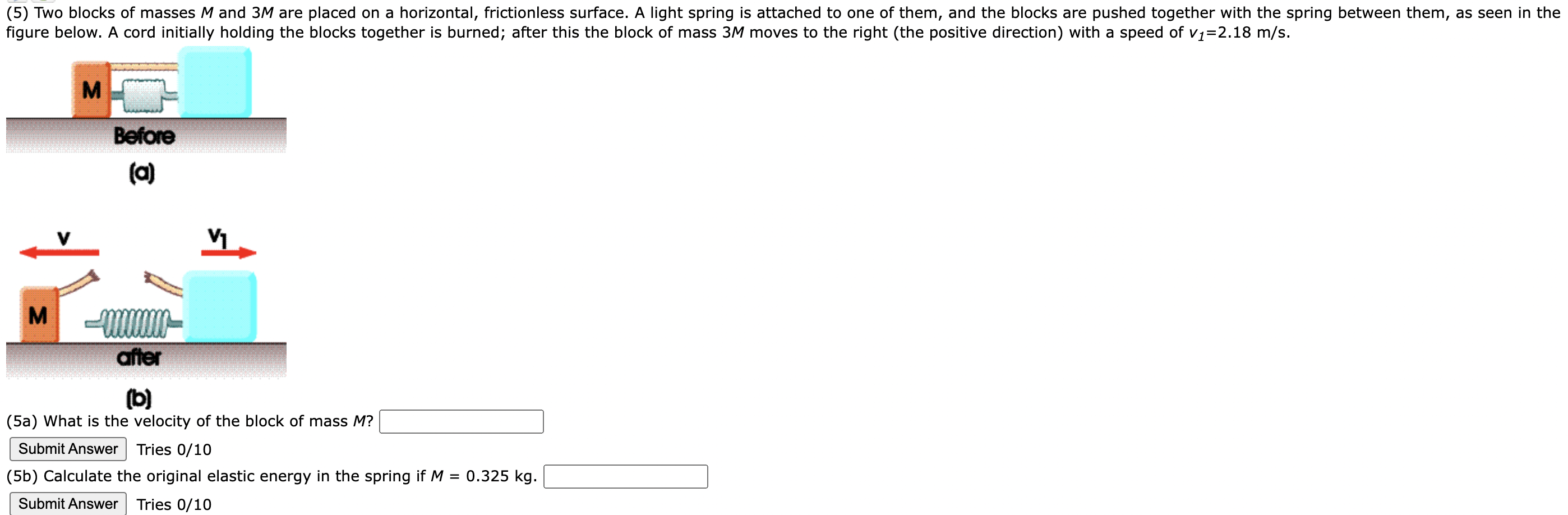 Solved figure below. A cord initially holding the blocks | Chegg.com