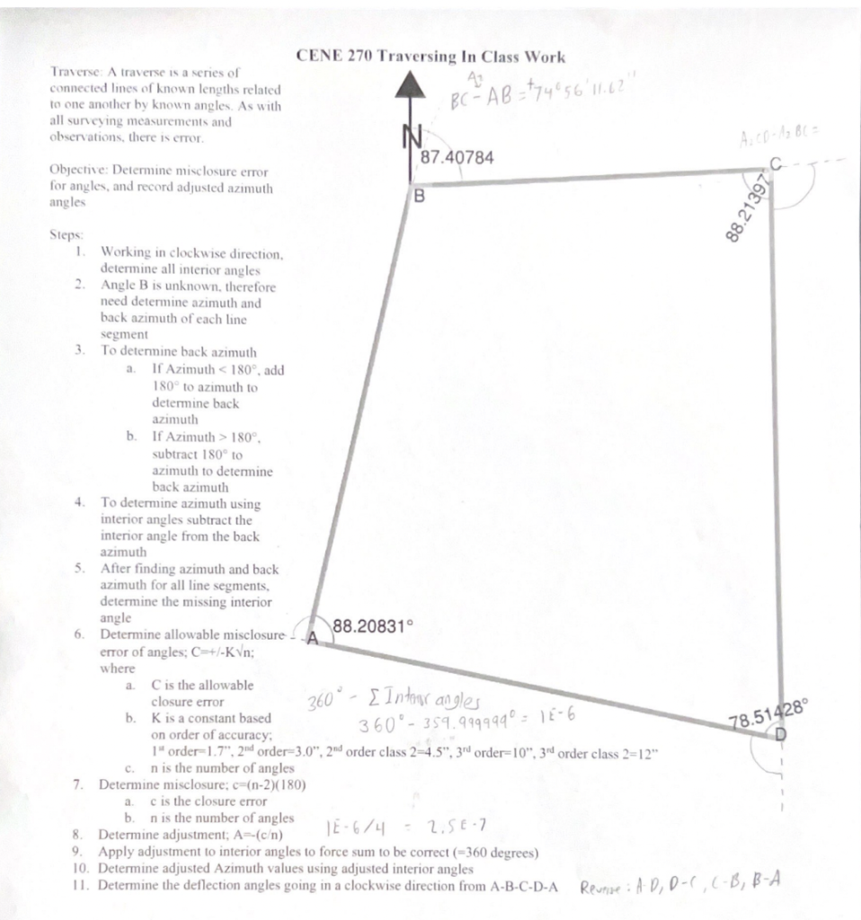 Solved CENE 270 ﻿Traversing In Class WorkTraverse: A | Chegg.com