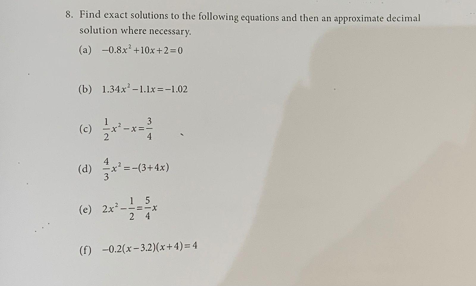 Solved 8. Find exact solutions to the following equations | Chegg.com