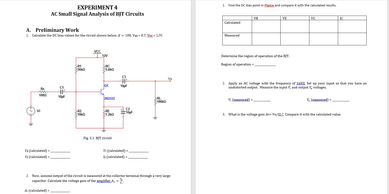 Solved 1 Find the DC bias point in PSpice and compare it | Chegg.com