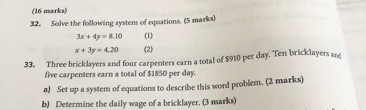 Solved Three bricklayers and four carpenters earn a total of | Chegg.com