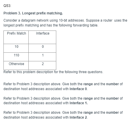 Solved QS3: Problem 3. Longest prefix matching. Consider a | Chegg.com