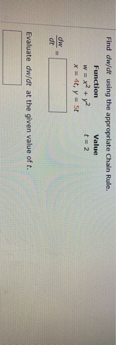 Solved Consider the following. (a) Find dw/dt by using the | Chegg.com