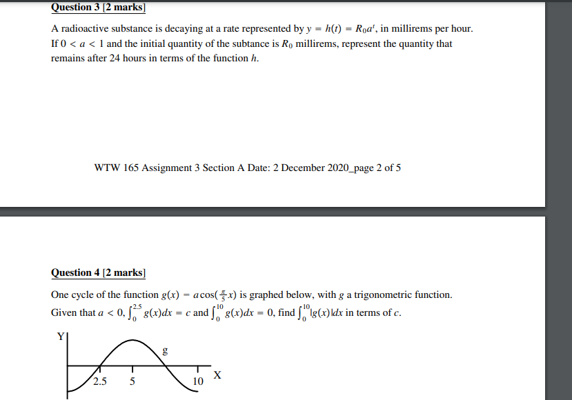 Solved Question 3 [2 marks] A radioactive substance is | Chegg.com