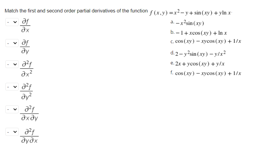 Solved Match the first and second order partial derivatives | Chegg.com