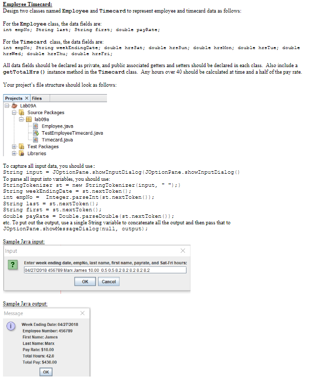 Solved Employee Timecard: Design two classes named Employee | Chegg.com
