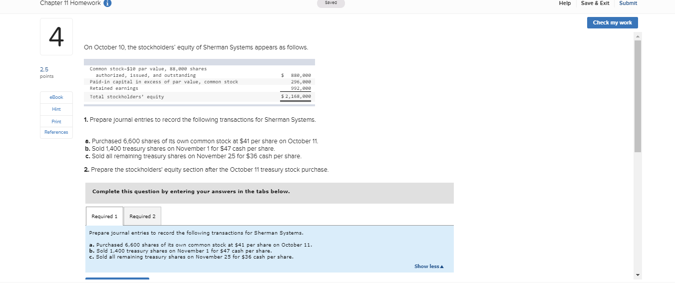 Solved Chapter 11 Homework i Saved Help Save & Exit Submit | Chegg.com