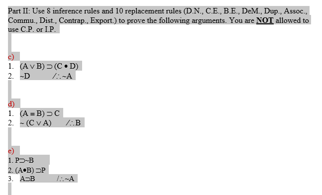 Part II: Use 8 inference rules and 10 replacement | Chegg.com