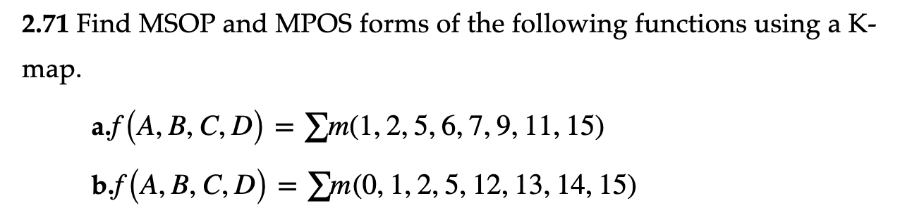 Solved 2.71 Find MSOP and MPOS forms of the following | Chegg.com