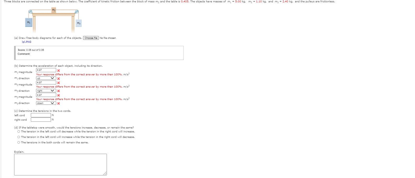 Solved Three blocks are connected on the table as shown | Chegg.com