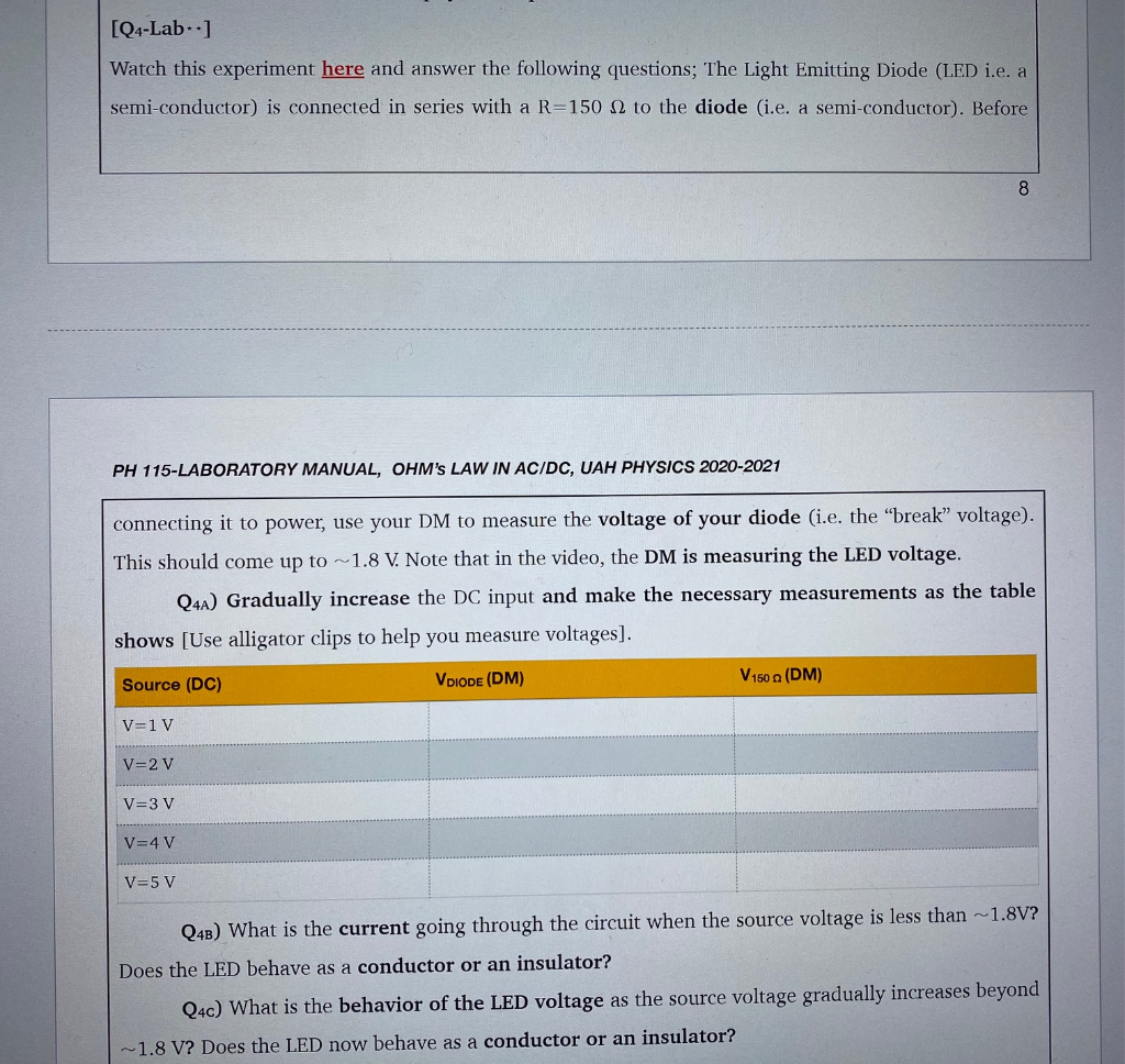 [Q4-Lab⋆⋆]Watch this experiment here and answer the | Chegg.com