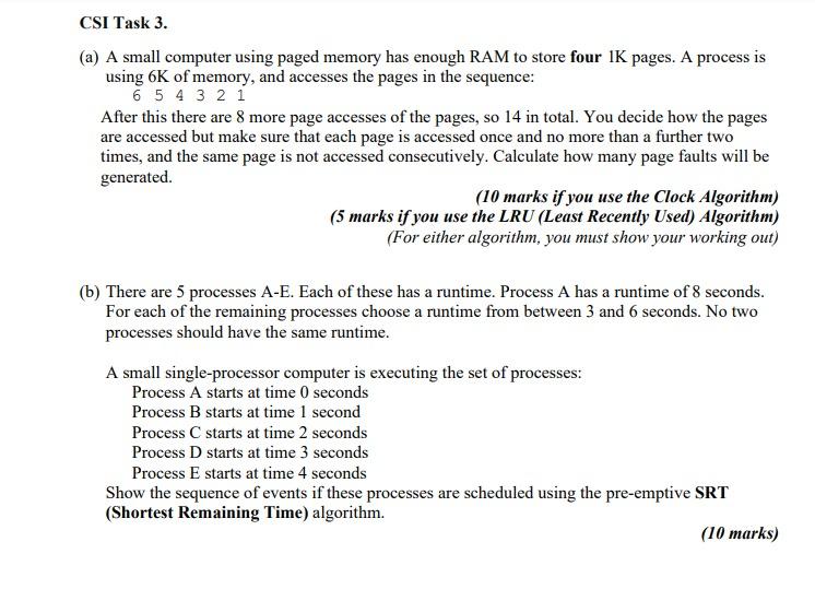 Solved CSI Task 3. (a) A small computer using paged memory | Chegg.com