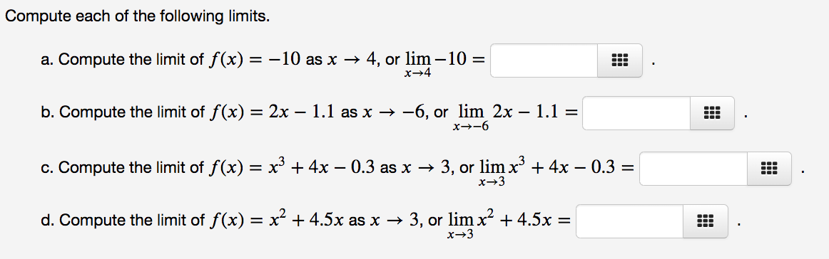 Solved Compute each of the following limits. a. Compute the | Chegg.com