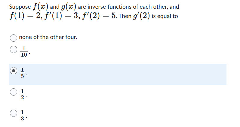 Solved Suppose f(x) ﻿and g(x) ﻿are inverse functions of each | Chegg.com