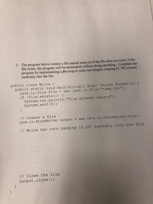 Solved 3. The program below creates a file named temp.txt if | Chegg.com