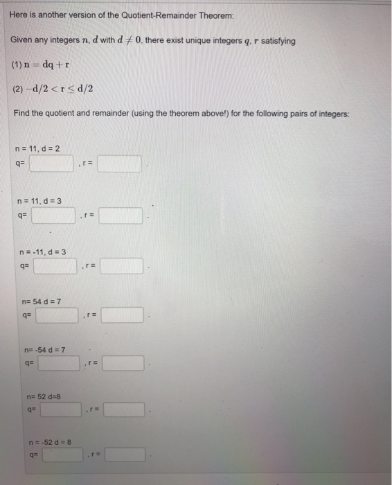 Solved Here is another version of the Quotient-Remainder | Chegg.com