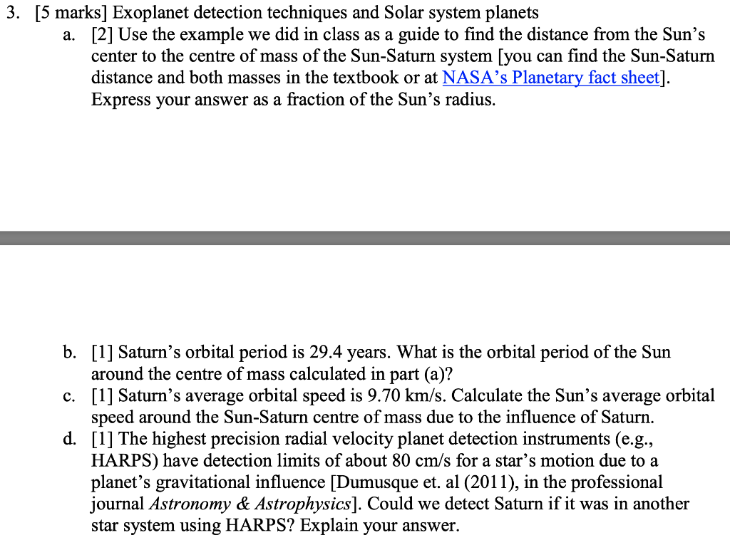 3. [5 marks] Exoplanet detection techniques and Solar | Chegg.com