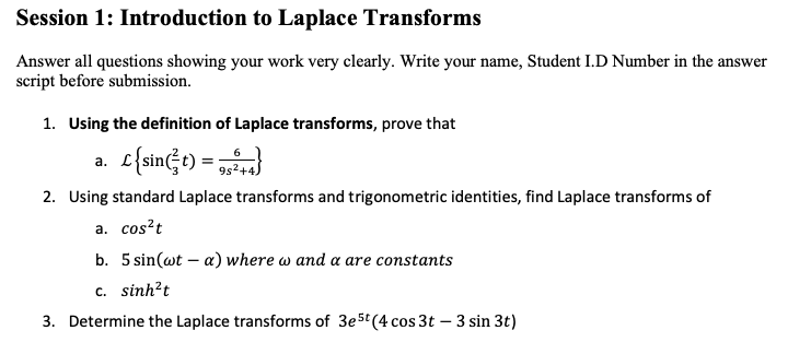 Solved Session 1: Introduction to Laplace Transforms Answer | Chegg.com