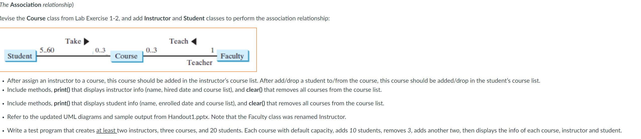 Solved The Association relationship) Revise the Course class | Chegg.com
